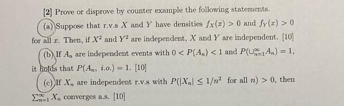 [2] Prove or disprove by counter example the | Chegg.com