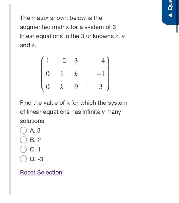 Solved eno The matrix shown below is the augmented matrix | Chegg.com