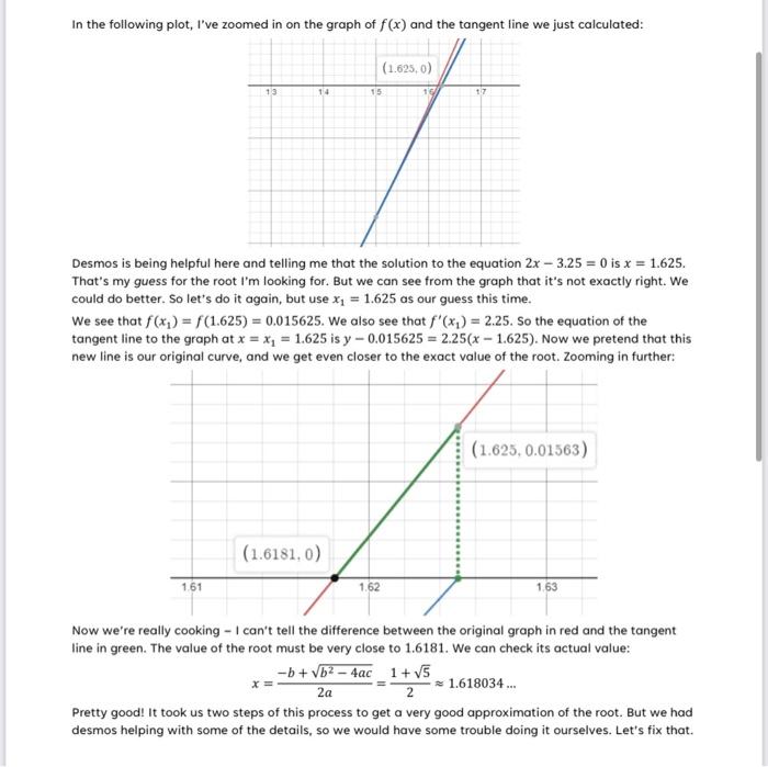 In the following plot, l've zoomed in on the graph of | Chegg.com