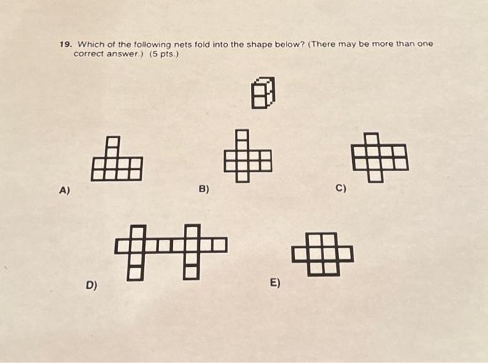 Solved 19. Which of the following nets fold into the shape | Chegg.com