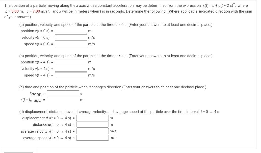 Solved The position of a particle moving along the x ﻿axis | Chegg.com