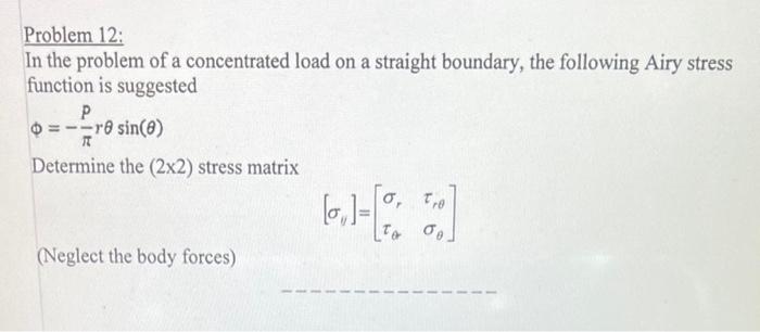 Solved Problem 12: In the problem of a concentrated load on | Chegg.com
