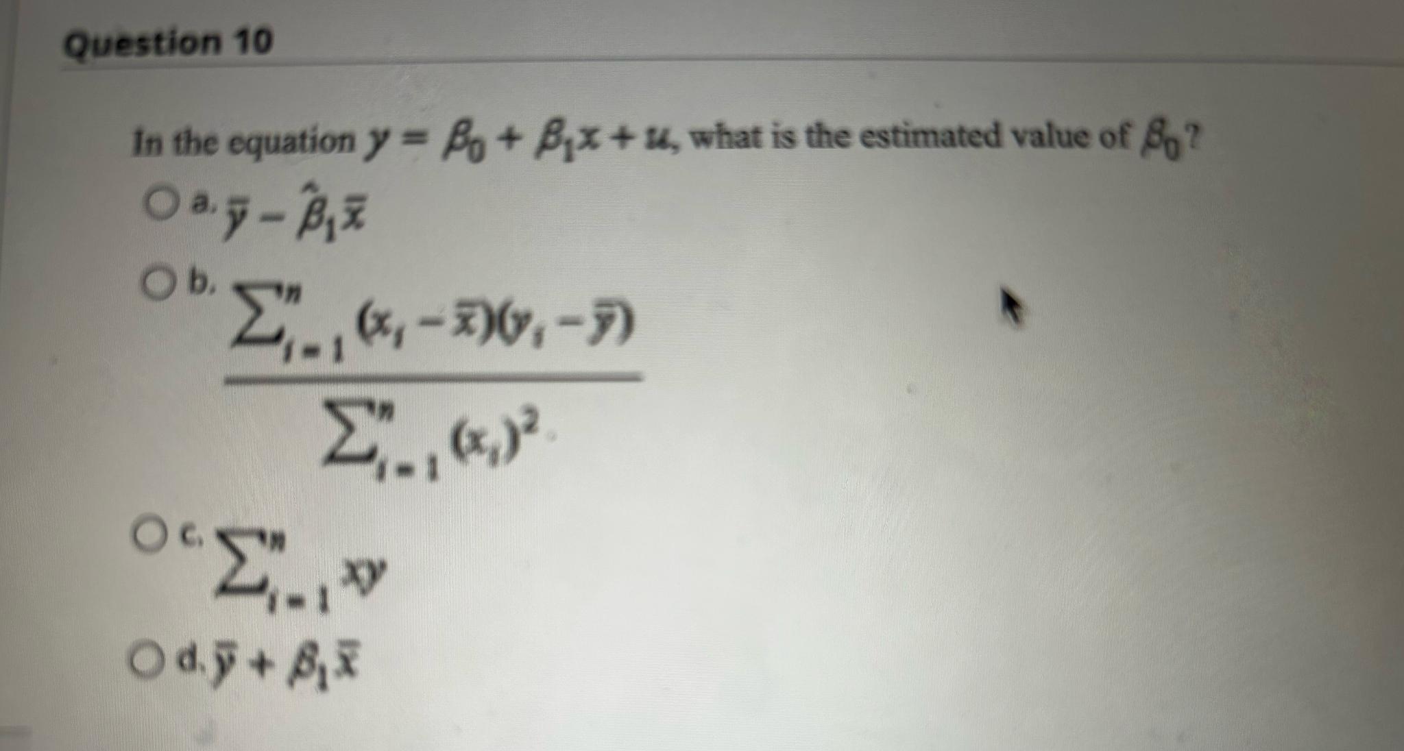 Solved Question 10In the equation y=β0+β1x+u, ﻿what is the | Chegg.com
