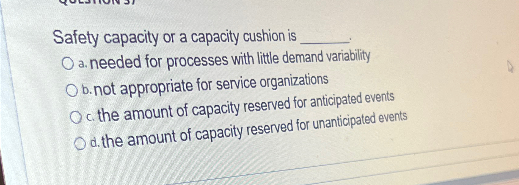 Solved Safety capacity or a capacity cushion isa. ﻿needed | Chegg.com