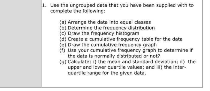 Solved Usetheungroupeddatathatyouhavebeensuppliedwithto | Chegg.com