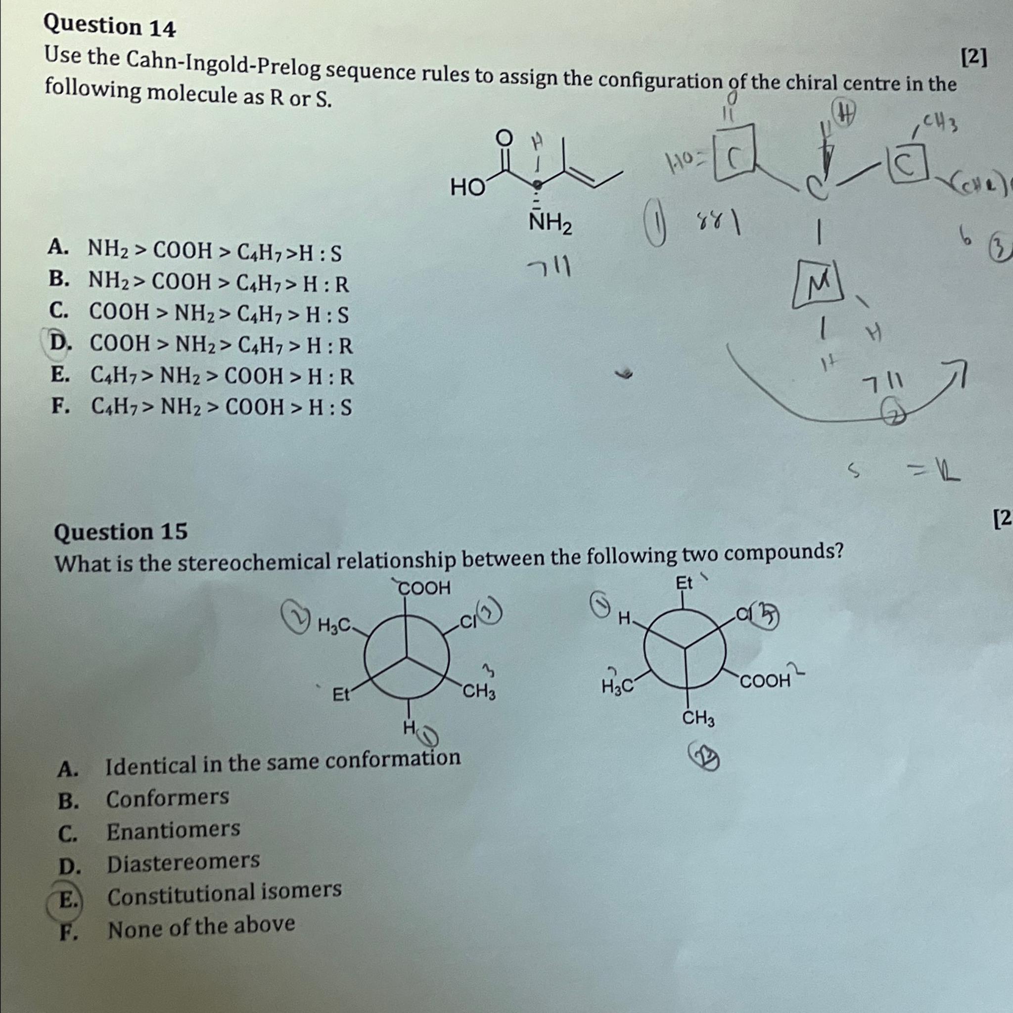 Solved Question 14Use the Cahn-Ingold-Prelog sequence rules | Chegg.com