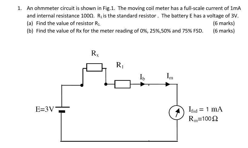 Solved An ohmmeter circuit is shown in Fig.1. ﻿The moving | Chegg.com