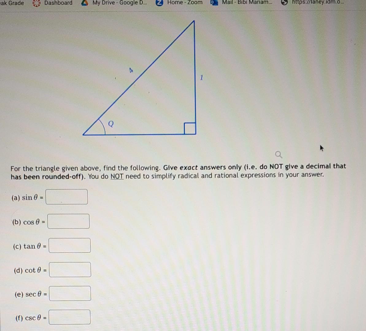 Solved For the triangle given above, find the following. | Chegg.com
