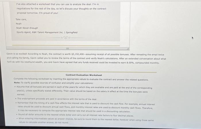 Solved Gavin Goldenarm's Contract Evaluation WorksheetI've | Chegg.com