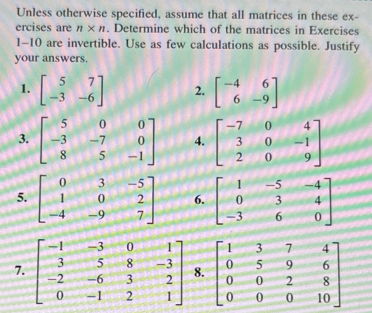 Solved Unless Otherwise Specified Assume That All Matrices 