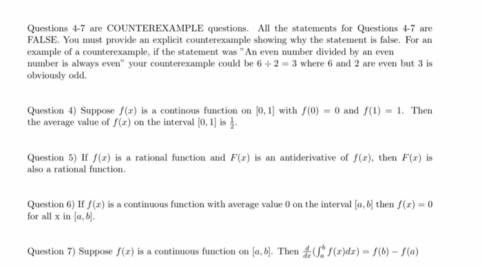 Solved Questions 4-7 are COUNTEREXAMPLE questions. All the | Chegg.com