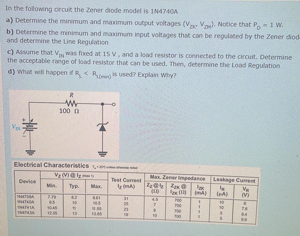 Solved In the following circuit the Zener diode model is | Chegg.com