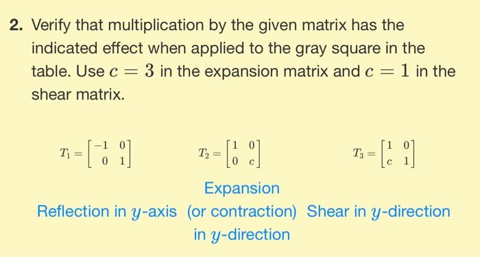 Solved 2. Verify that multiplication by the given matrix has | Chegg.com