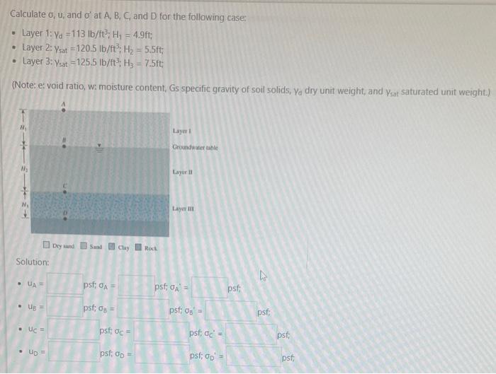 Solved Calculate σ,u, and σ∘ at A, B, C and D for the | Chegg.com