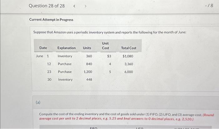 Solved Current Attempt in Progress Suppose that Amazon uses | Chegg.com