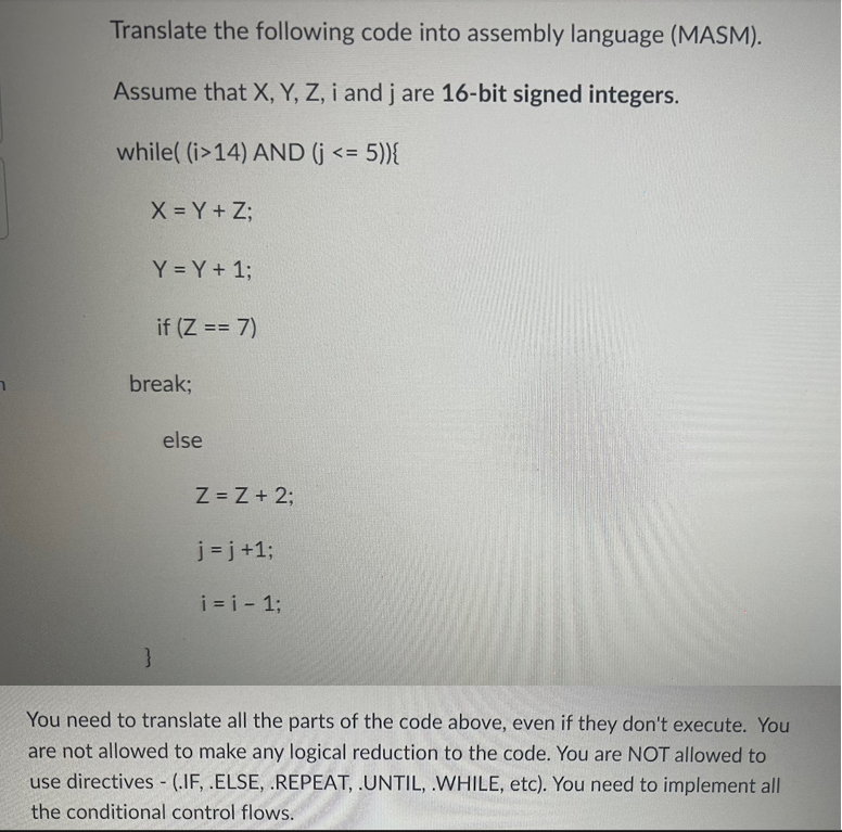 Solved Translate the following code into x86 ﻿assembly | Chegg.com