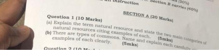 Solved SECTION A (20 Marks) (a) Explain the term natural | Chegg.com