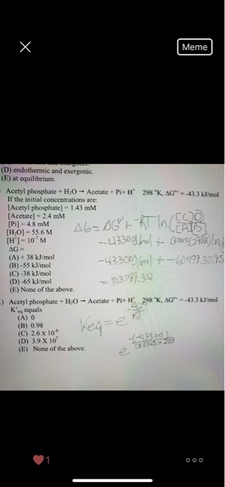 Solved X Meme (D) endothermic and exergonic. (E) at | Chegg.com