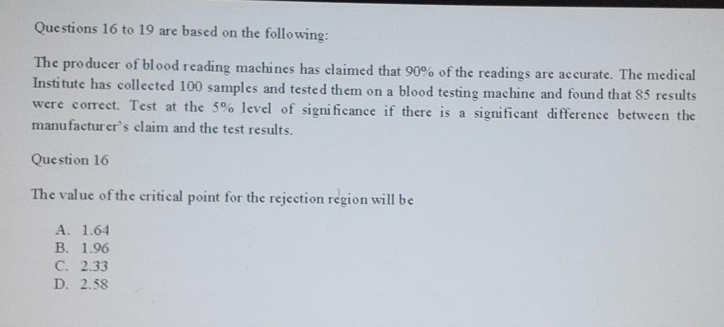 Solved Questions 16 to 19 are based on the following: The | Chegg.com