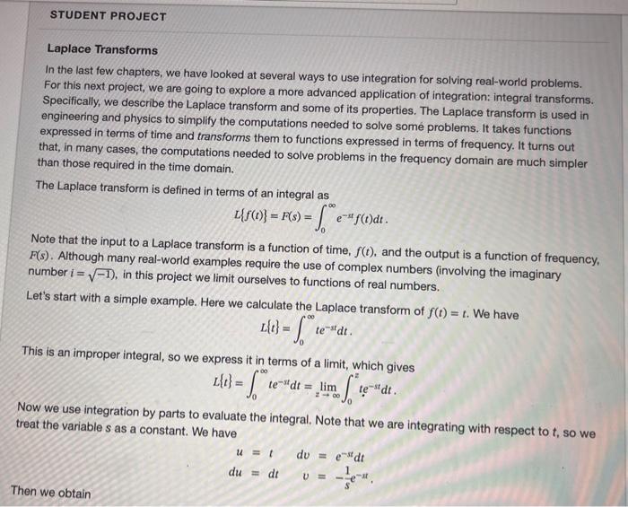 Solved Laplace Transforms In the last few chapters, we have | Chegg.com