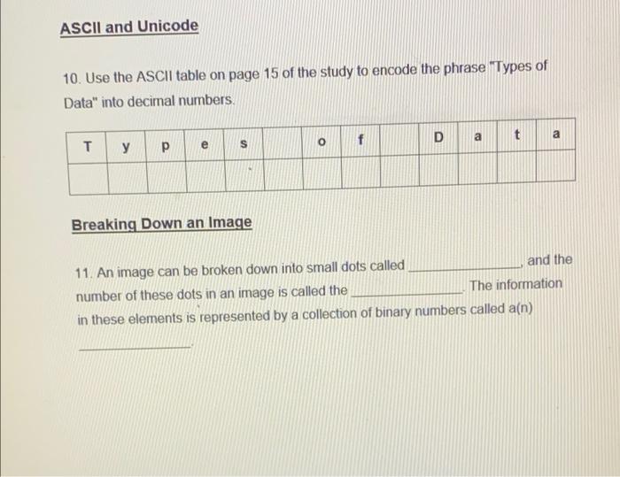 Solved ASCII and Unicode 10. Use the ASCII table on page 15 | Chegg.com