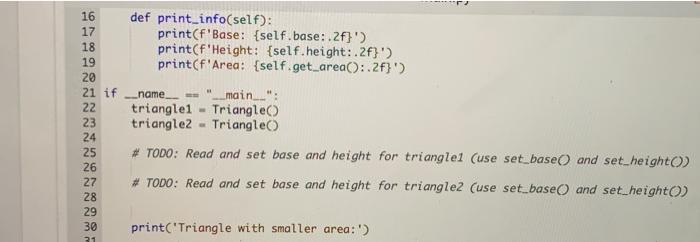 Solved 11. 14 LAB: Triangle area comparison (classes) Given | Chegg.com