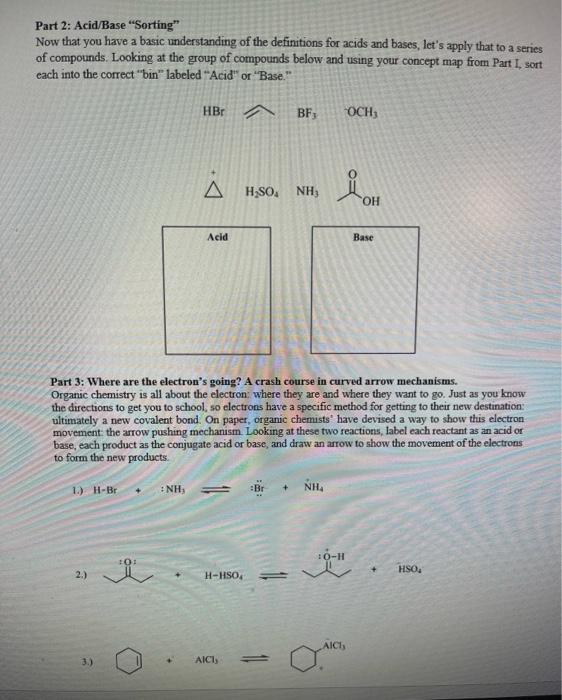 Solved Part 2: Acid/Base "Sorting" Now that you have a basic | Chegg.com