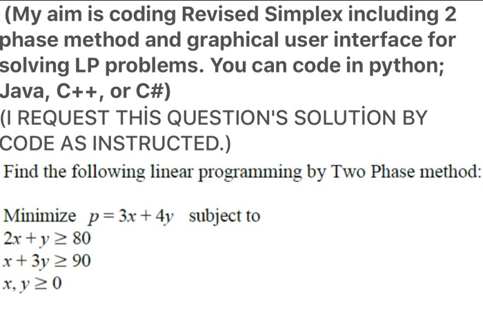 Solved (My aim is coding Revised Simplex including 2 phase | Chegg.com