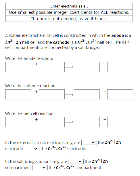Solved A voltaic electrochemical cell is constructed in | Chegg.com