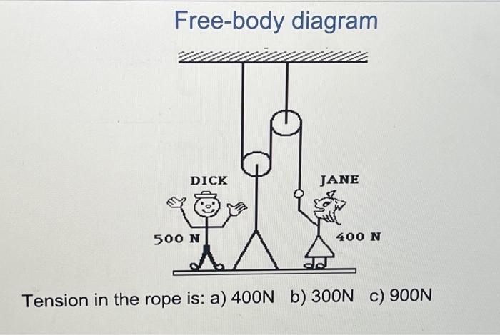 Solved Free-body diagram Tension in the rope is: a) 400 N b) | Chegg.com