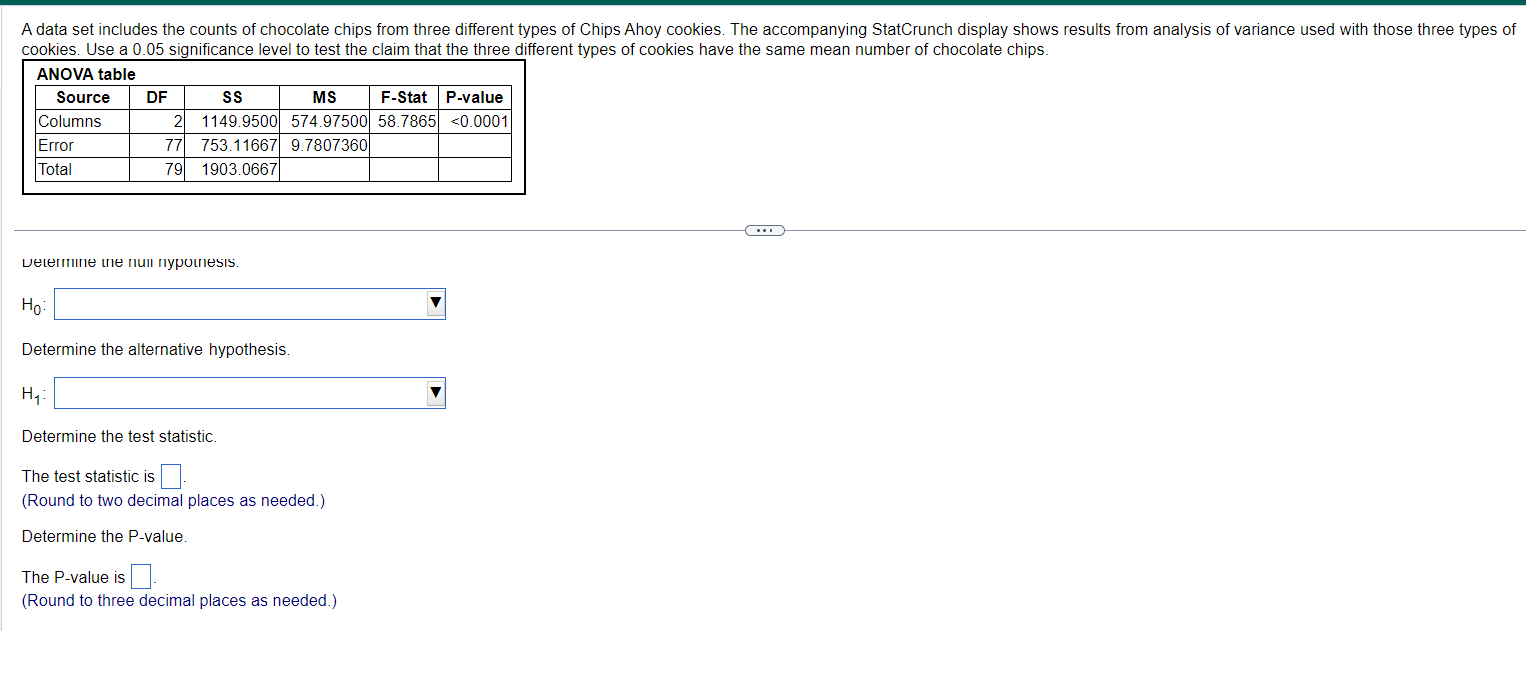Solved data set includes the counts of chocolate chips from | Chegg.com