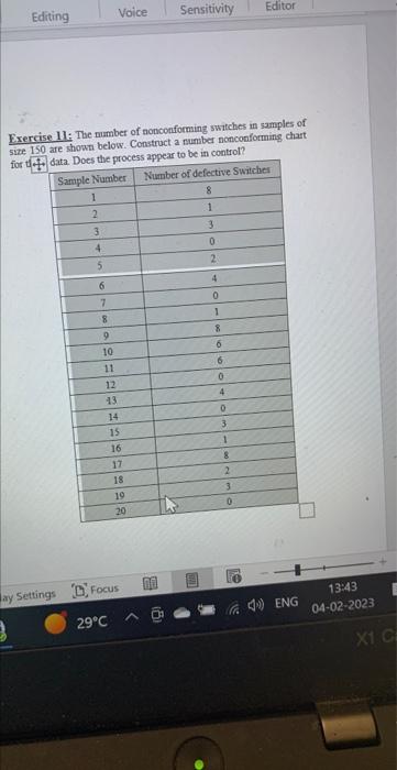 Solved Exercise 11: The number of nonconforming switches in | Chegg.com