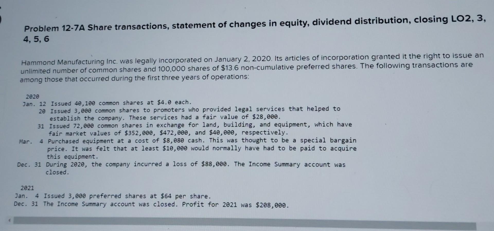Solved Problem 12-7A Share transactions, statement of | Chegg.com
