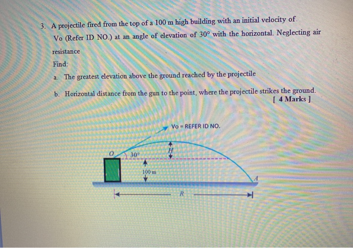 Solved 3. A projectile fired from the top of a 100 m high | Chegg.com