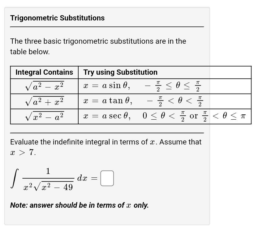 Solved Trigonometric SubstitutionsThe three basic | Chegg.com