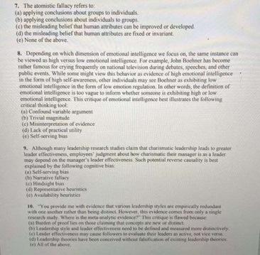 7. The atomistic fallacy refers to (a) applying | Chegg.com