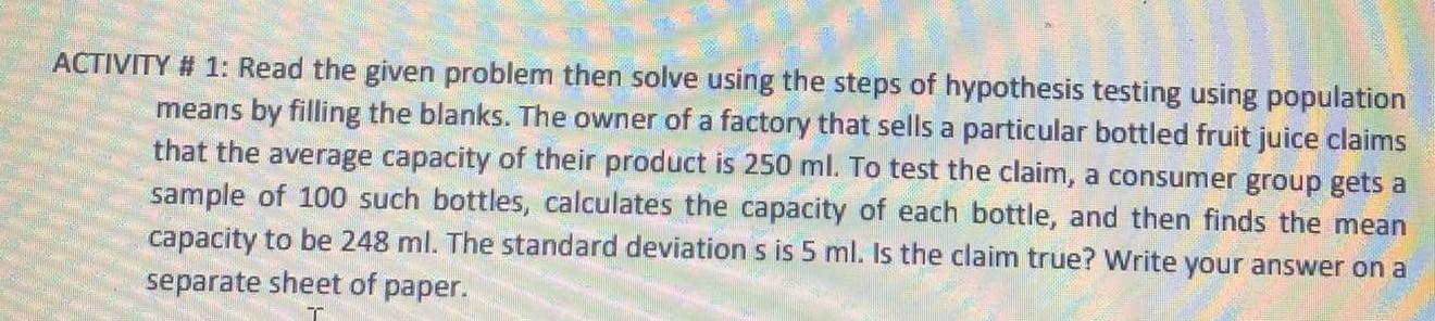 Solved ACTIVITY # 1: Read the given problem then solve using | Chegg.com
