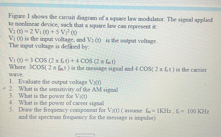 Solved Figure 1 ﻿shows the circuit diagram of a square law | Chegg.com
