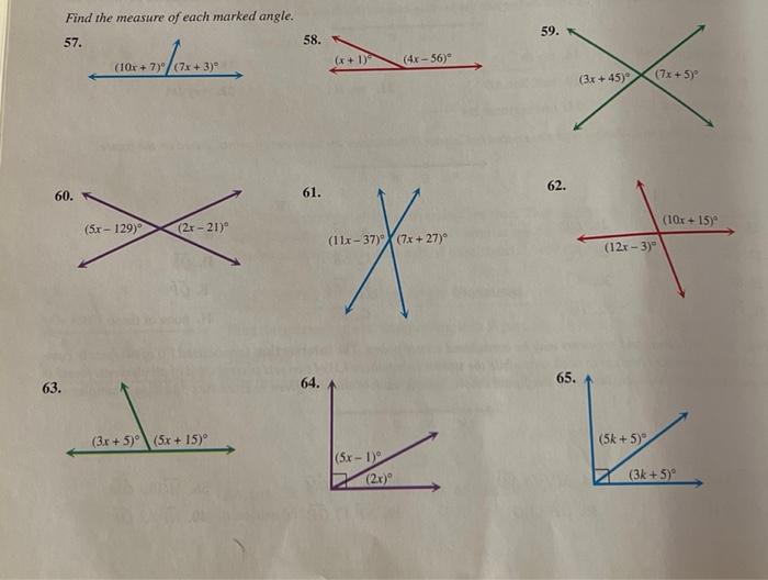 Solved Find the measure of each marked angle. 57. 58. 5! 6 | Chegg.com