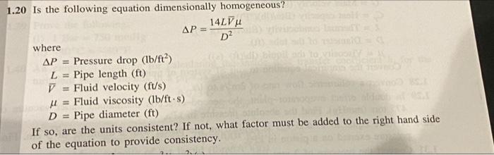 Solved 20 Is the following equation dimensionally | Chegg.com