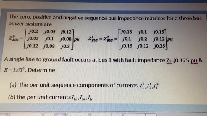 Solved The zero, positive and negative sequence bus | Chegg.com