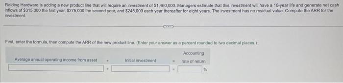 Solved Fielding Hardware is adding a new product lne that | Chegg.com