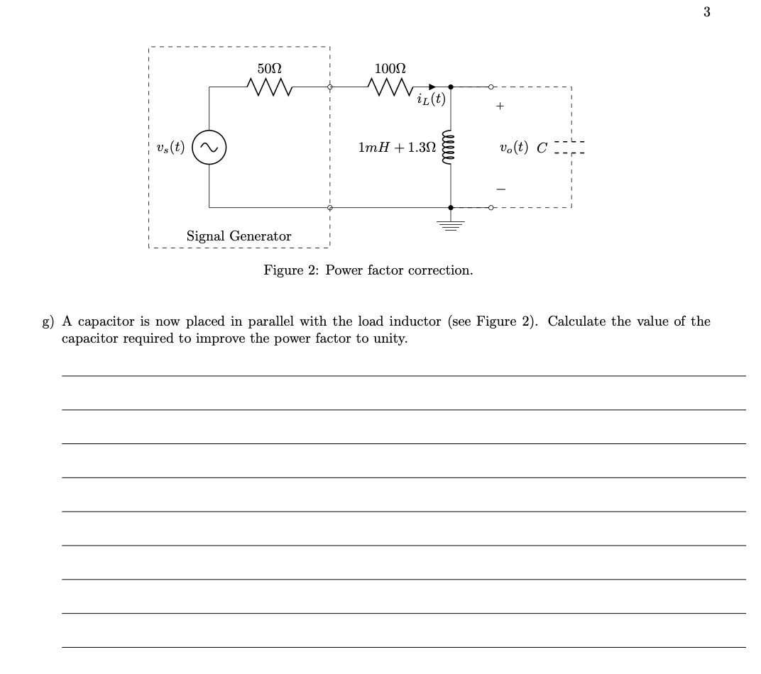Figure 2: Power factor correction.g) ﻿A capacitor is | Chegg.com