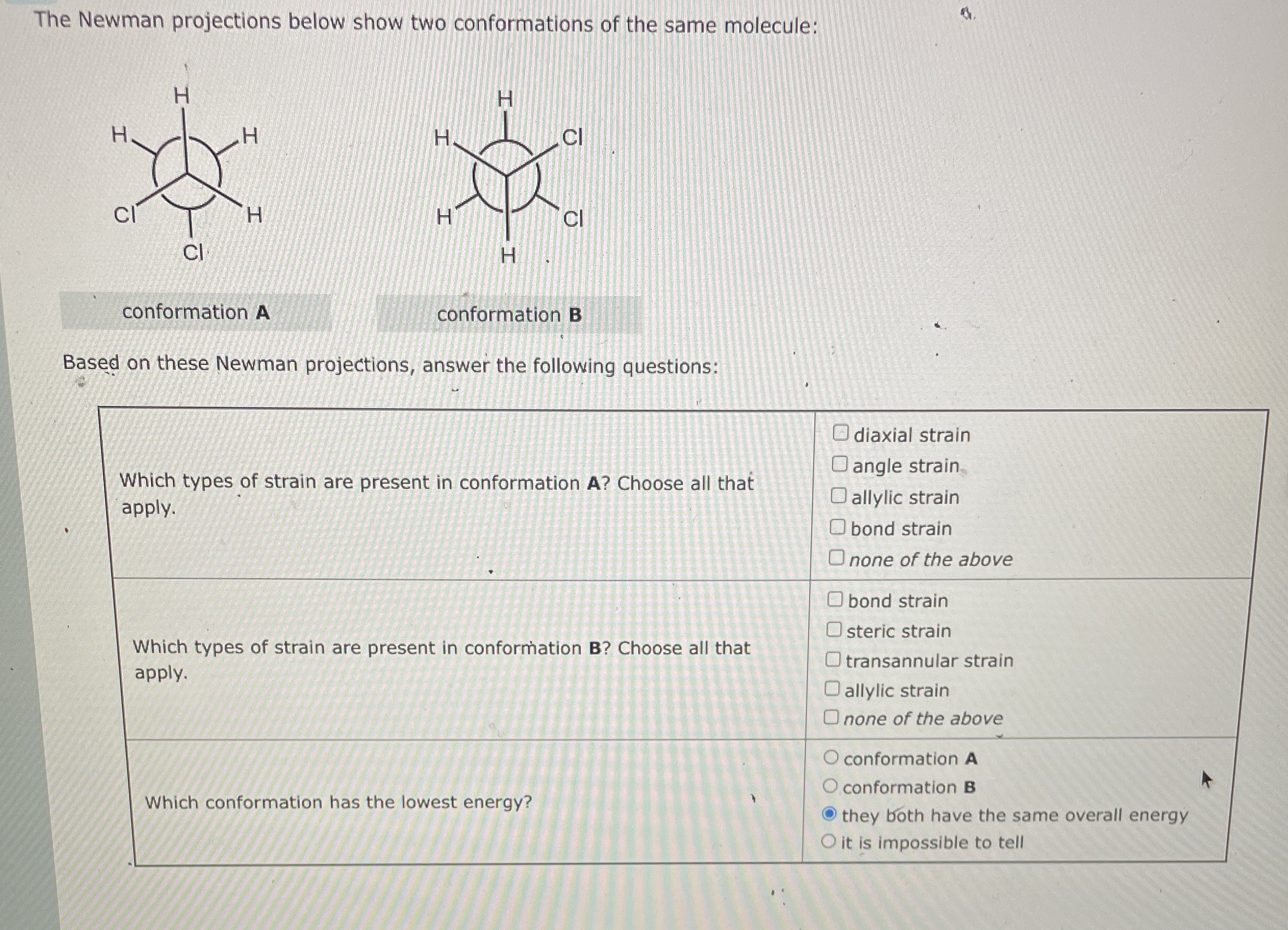 Solved The Newman projections below show two conformations | Chegg.com