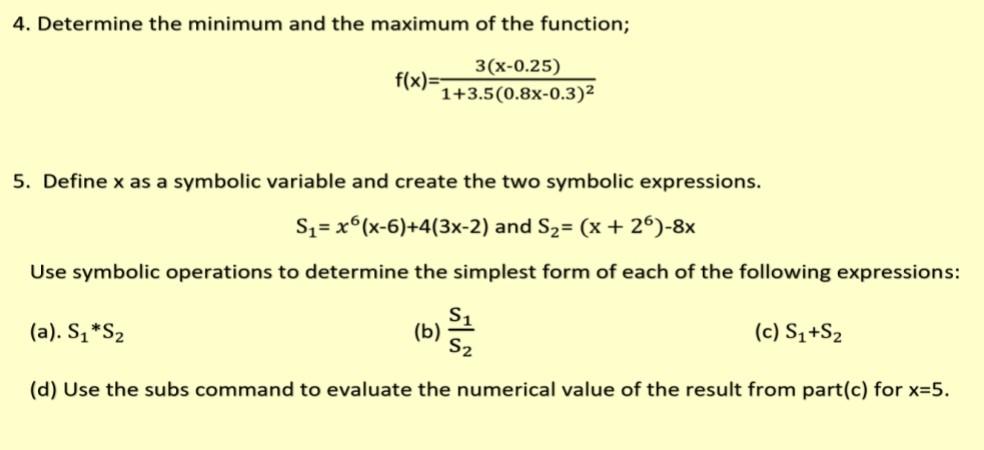 Solved 4 Determine The Minimum And The Maximum Of The