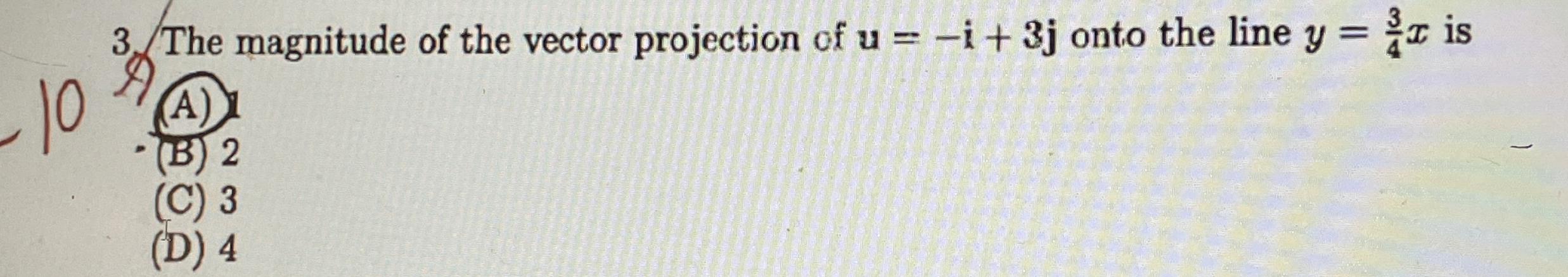 Solved The magnitude of the vector projection of u=-i+3j | Chegg.com