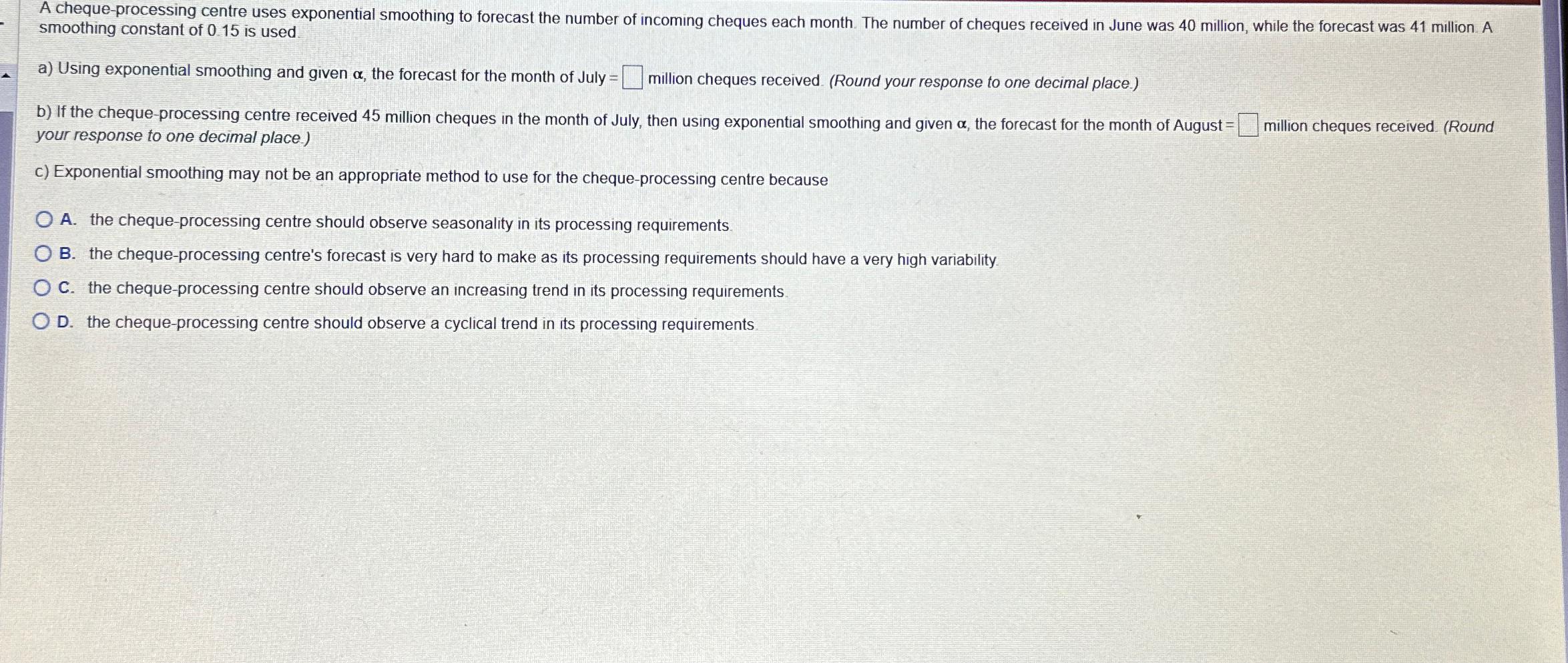 Solved smoothing constant of 0.15 ﻿is useda) ﻿Using | Chegg.com