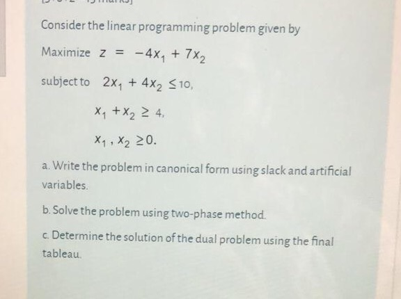 Solved Consider the linear programming problem given by | Chegg.com