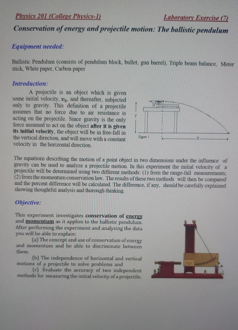 Solved Physics 201 (College Physics-1) Laboratory Exercise | Chegg.com