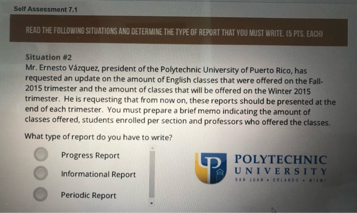 Solved Self Assessment 7.1 READ THE FOLLOWING SITUATIONS AND | Chegg.com